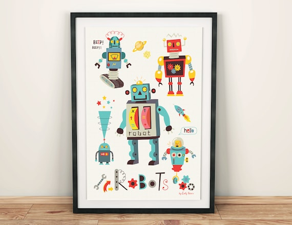 Children's Robot Art Print Instant Download Robot Print | Etsy