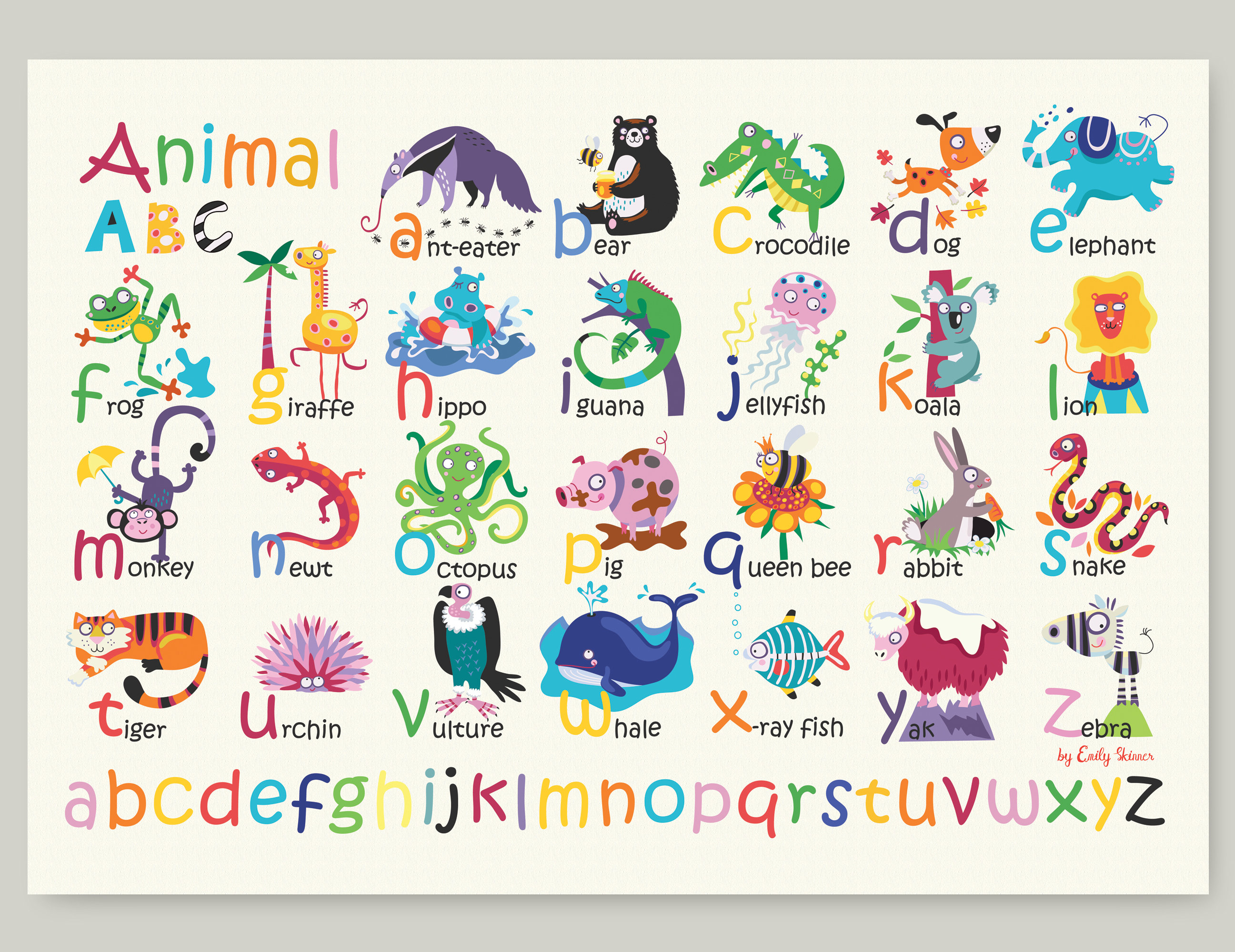 Animal Alphabet Poster Digital Download Colourful Wall Art - Etsy UK