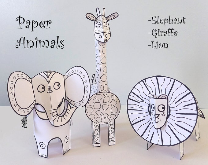 Paper Animal Craft: Printable Coloring Activity for Kids (digital ...