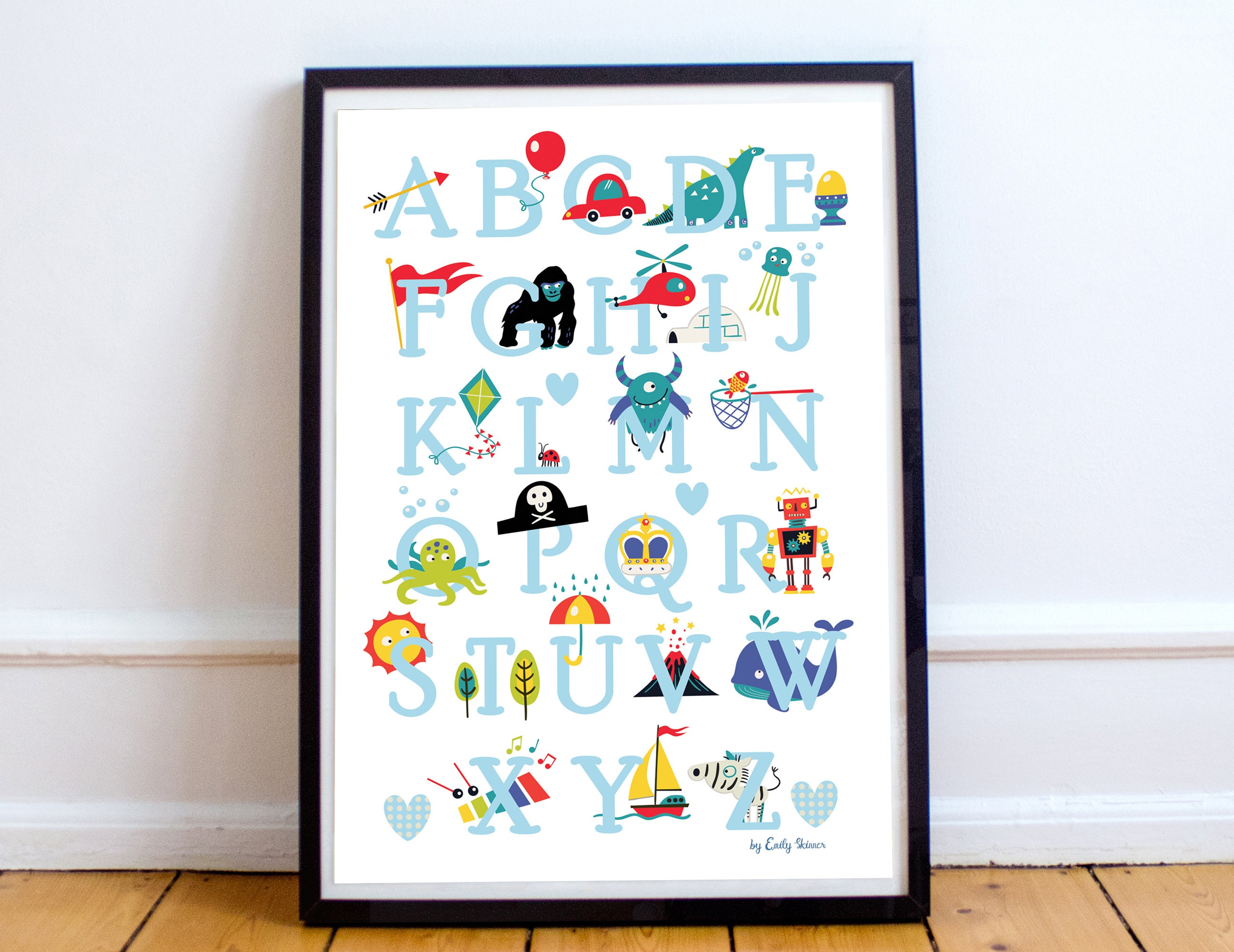 Nursery Alphabet Print With Blue Lettering, Digital Download - Etsy