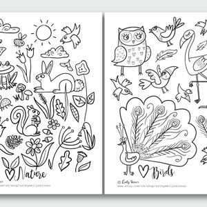 Printable Colouring Sheets, Instant Download, 5 X Fun Animals, Birds ...