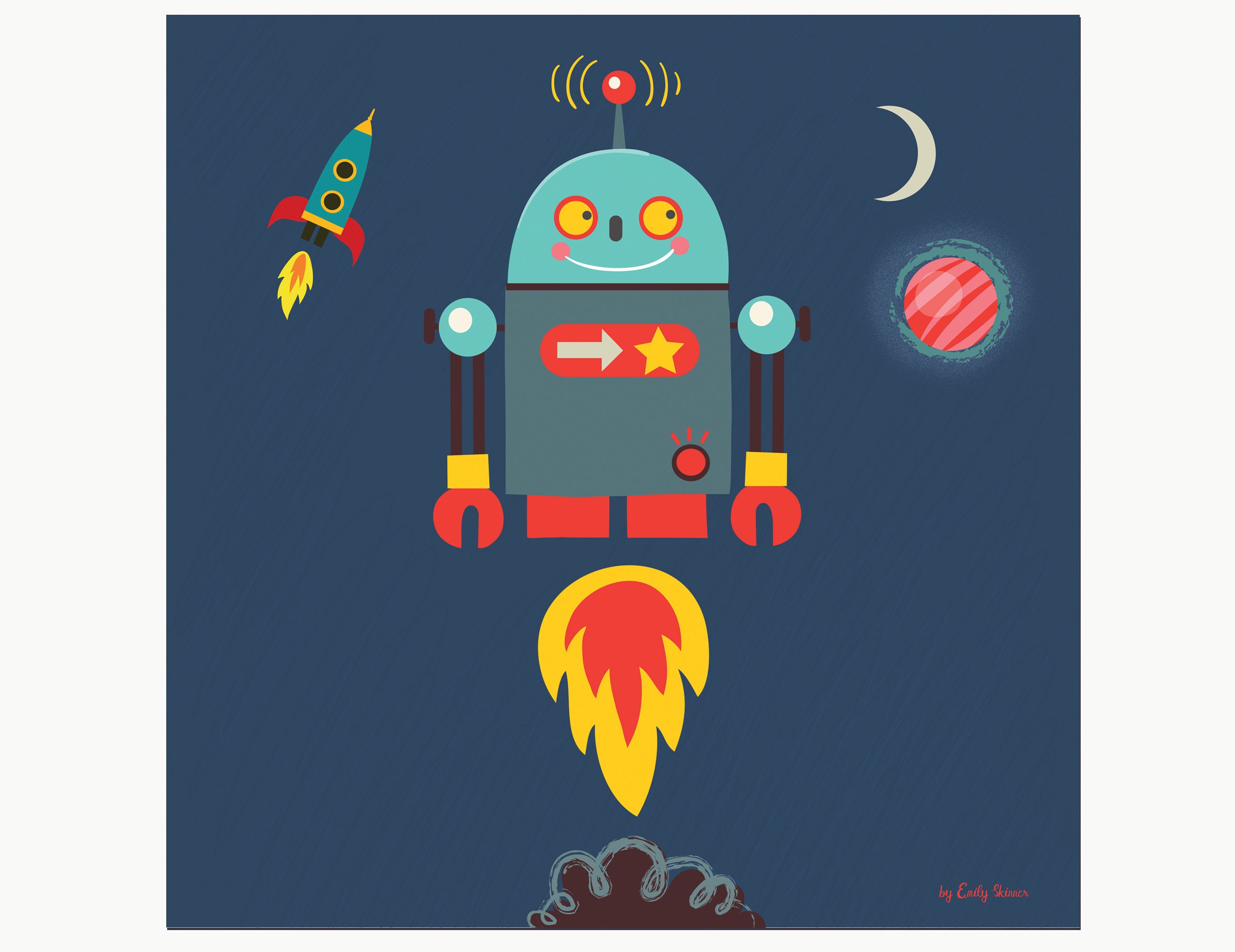 Robot Prints x 6 instant download Colourful retro | Etsy