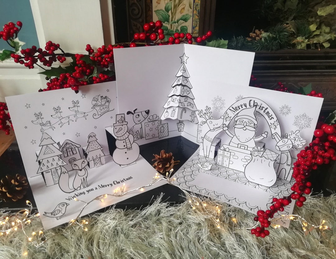 Pop up Christmas Cards Printable Paper Craft Activity - Etsy Canada