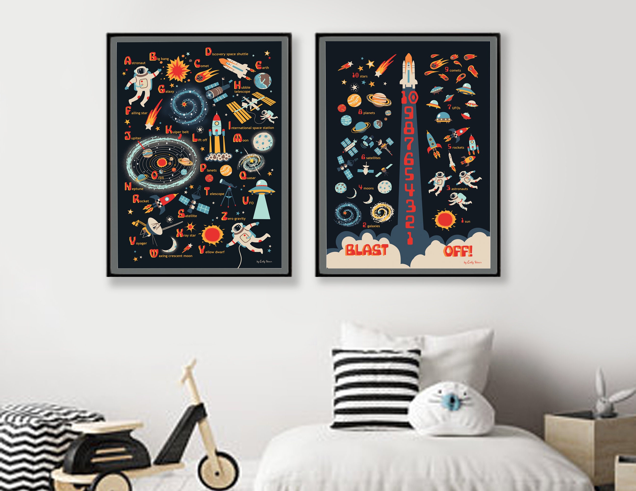 Prints Space countdown children's art print 4 sizes number poster ...