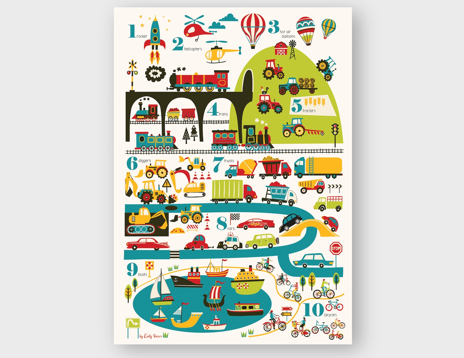 A3 Vehicles Counting Numbers Poster, Fun and Educational Children's ...