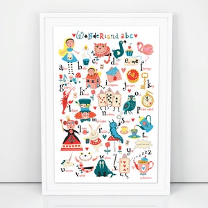 Alice in Wonderland Alphabet Art Print, Digital Download Illustrated ...