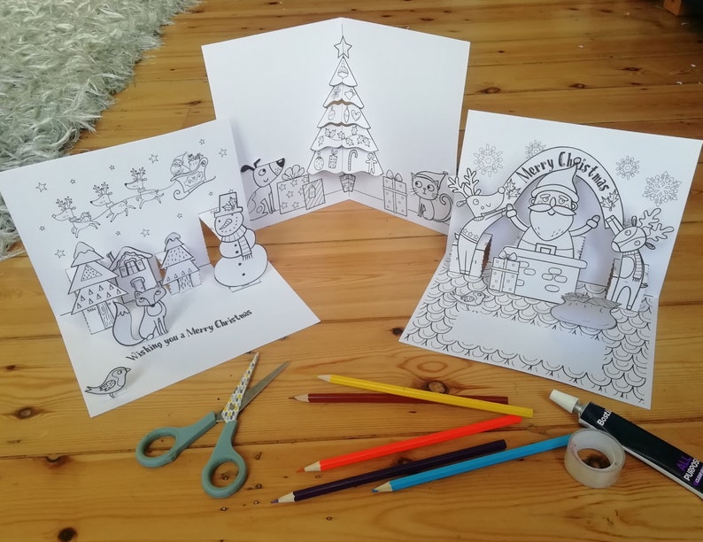 Pop up Christmas Cards Printable Paper Craft Activity | Etsy
