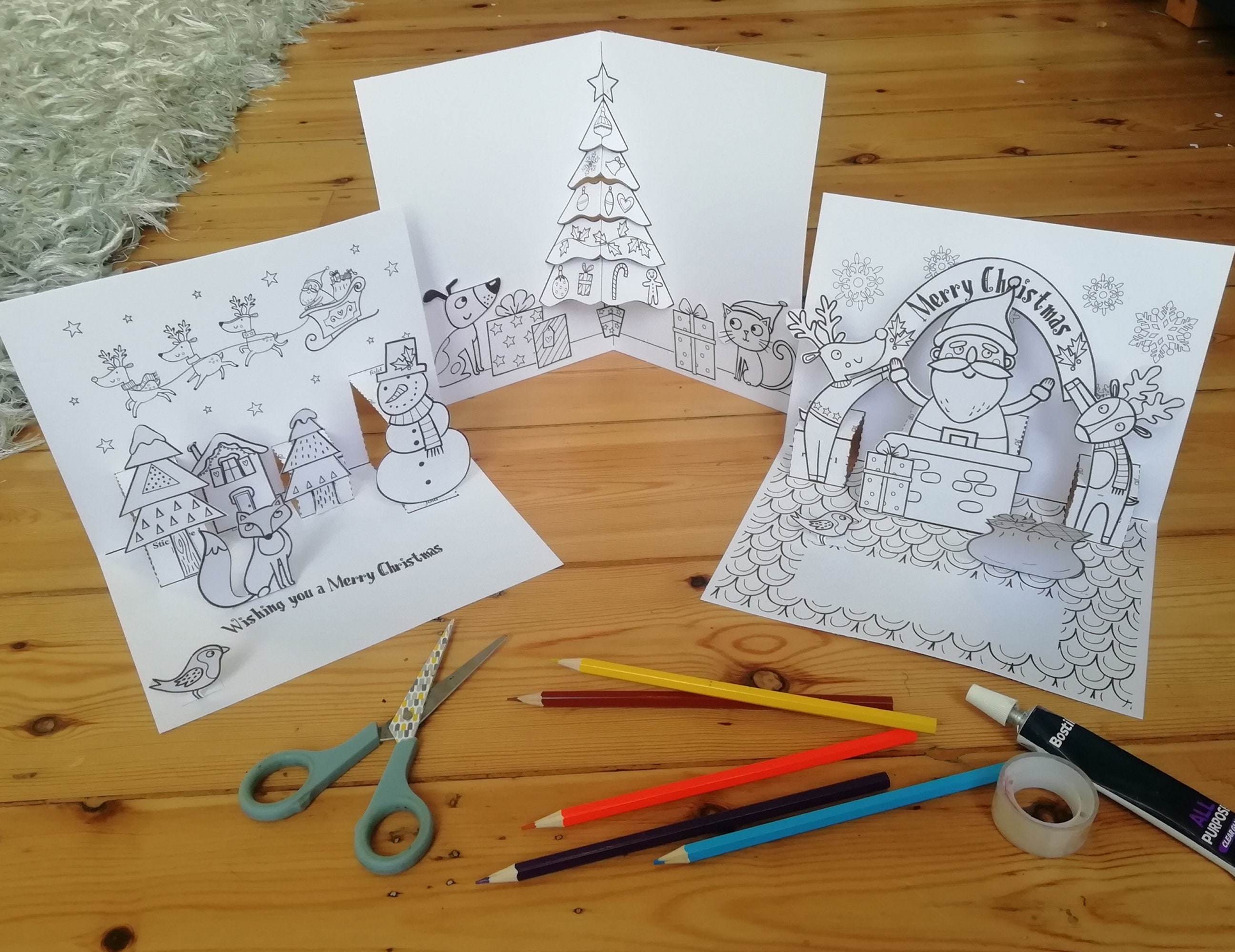 Pop up Christmas Cards Printable Paper Craft Activity | Etsy