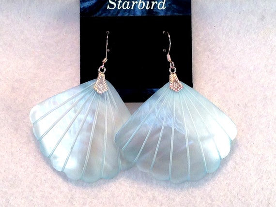 BLUE mother of pearl sea shell dangle earrings - Gem