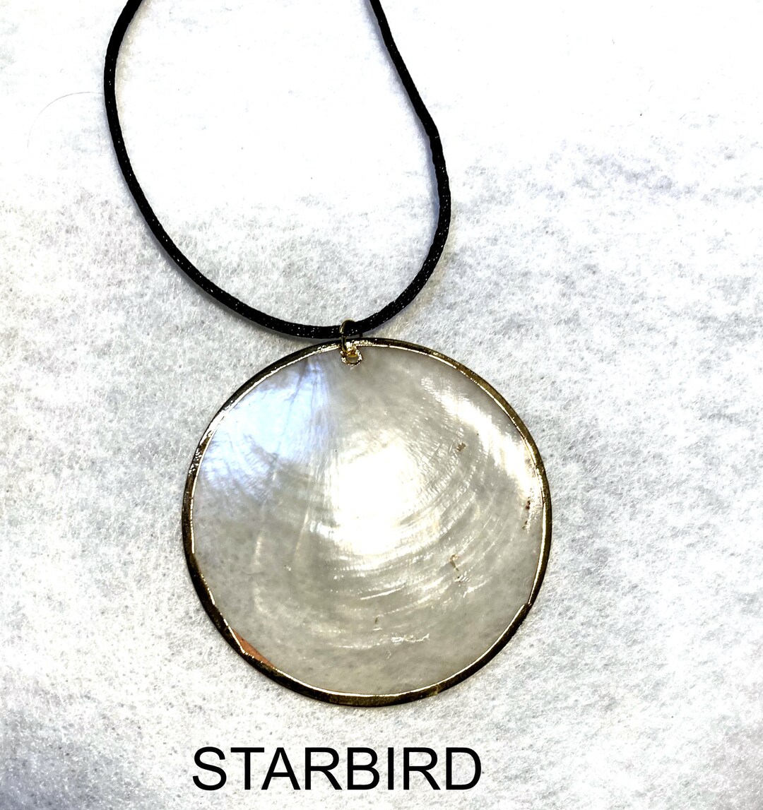 CAPIZ SEASHELL Rimmed in Gold or Silver Necklace, Pendant or Gold ...