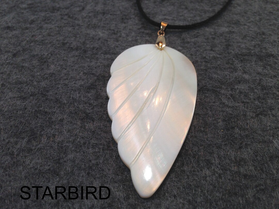 WHITE MOTHER of PEARL Angel Wing Pendant Necklace 80's Vintage - Etsy