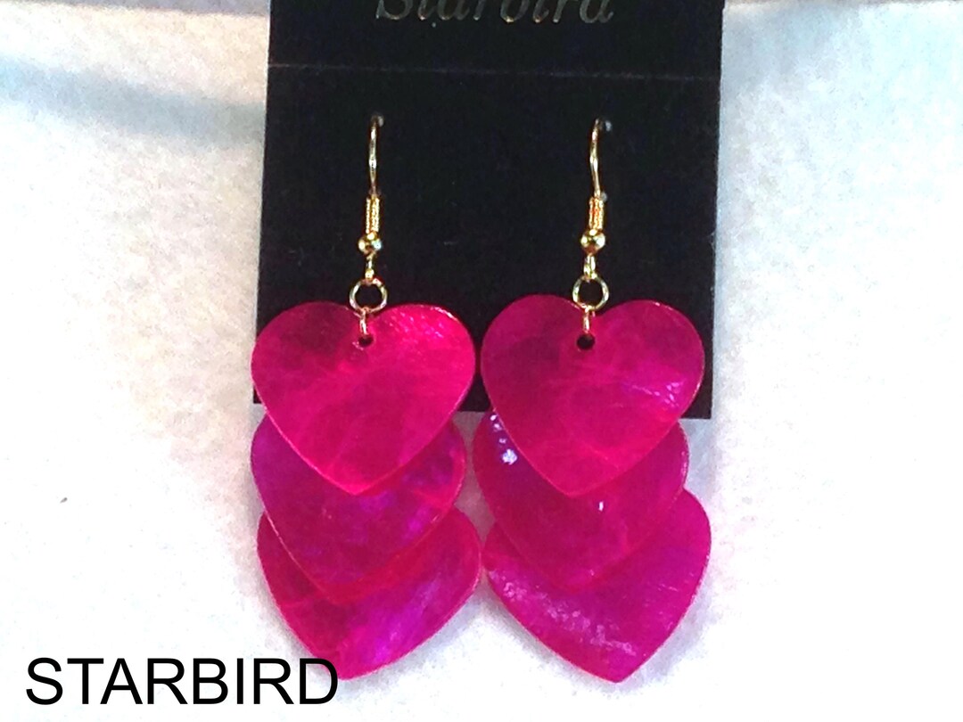 Heart Fuchsia Pink Capiz Sea Shell Dangle Earrings - Etsy