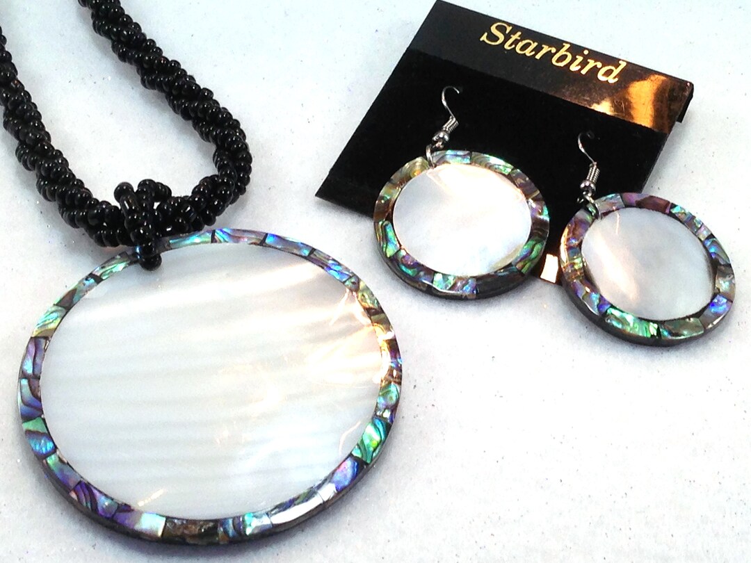 Abalone, Mother of Pearl Inlay Shell Pendant Necklace and or Earring - Etsy