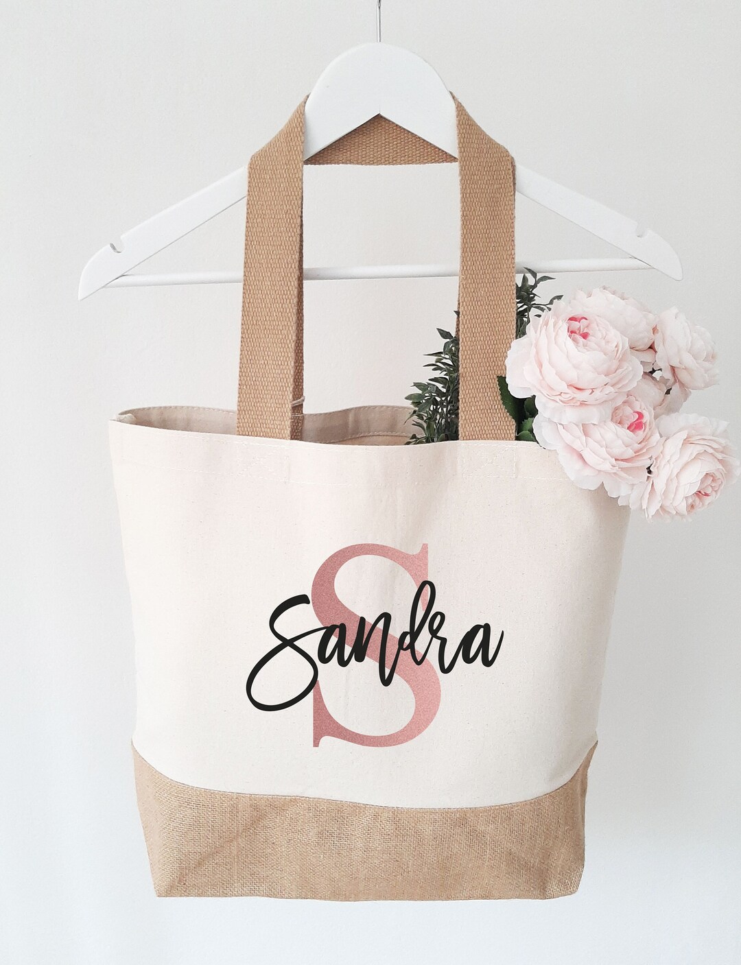 Initial Bridesmaid Canvas Jute Bag, Monogram Beach Bag Beach Jute Tote ...