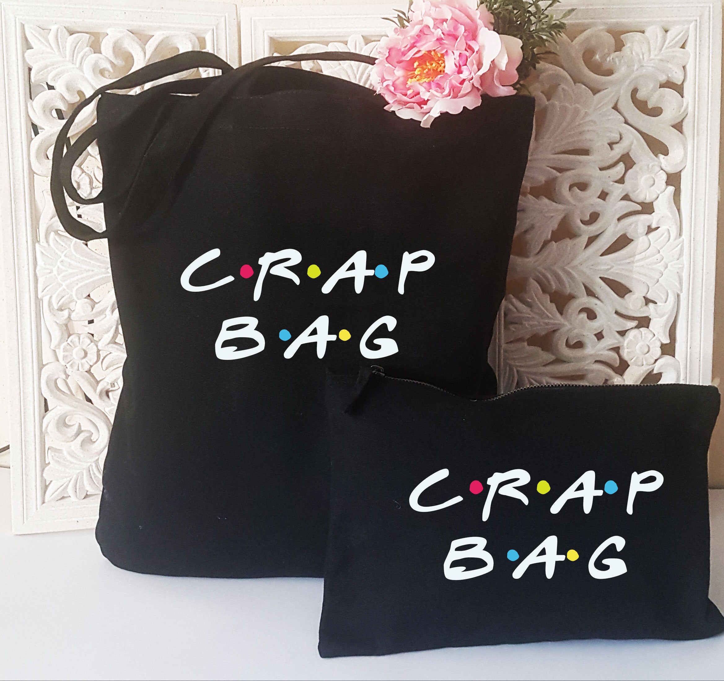 Crap bag and zipper pouch cotton canvas tote bag-Friends tv | Etsy