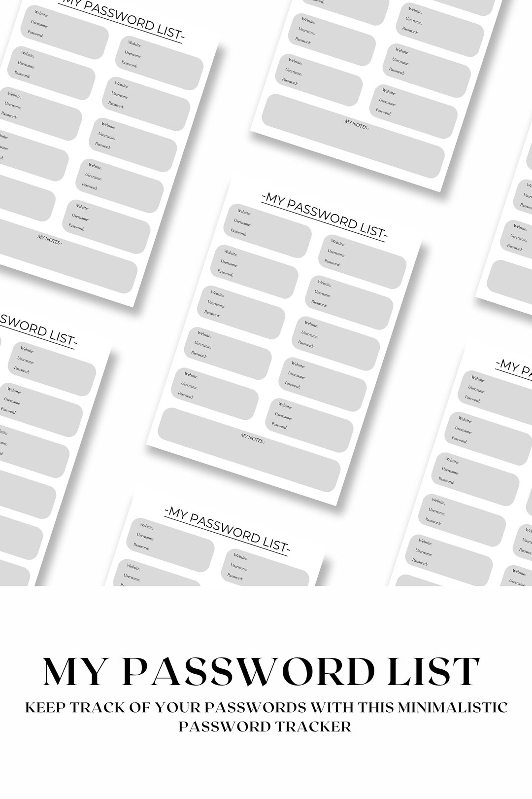 Minimalistic Password List Printable, Fillable Pages, Password ...
