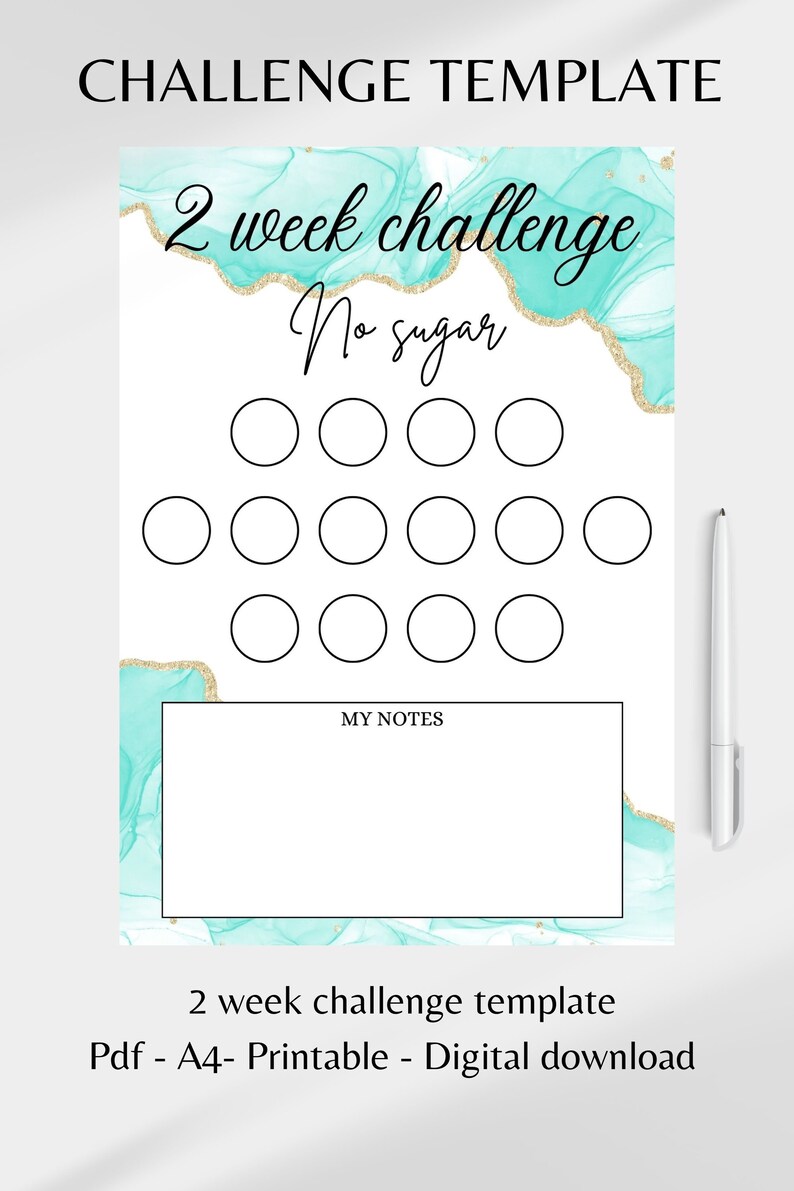 Planner Template Two Week Sugar Challenge Pdf Printable A4 , Digital ...
