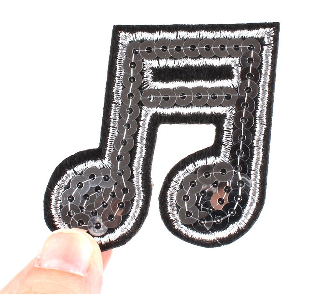 Sequin Silver Musical Note Iron on Patch Music Badge - Etsy UK