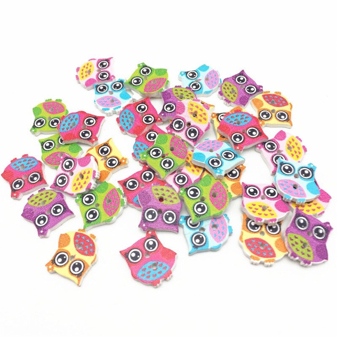 25 Wooden Owl Buttons Scrapbooking Bird Wildlife Crafts Sewing Card ...