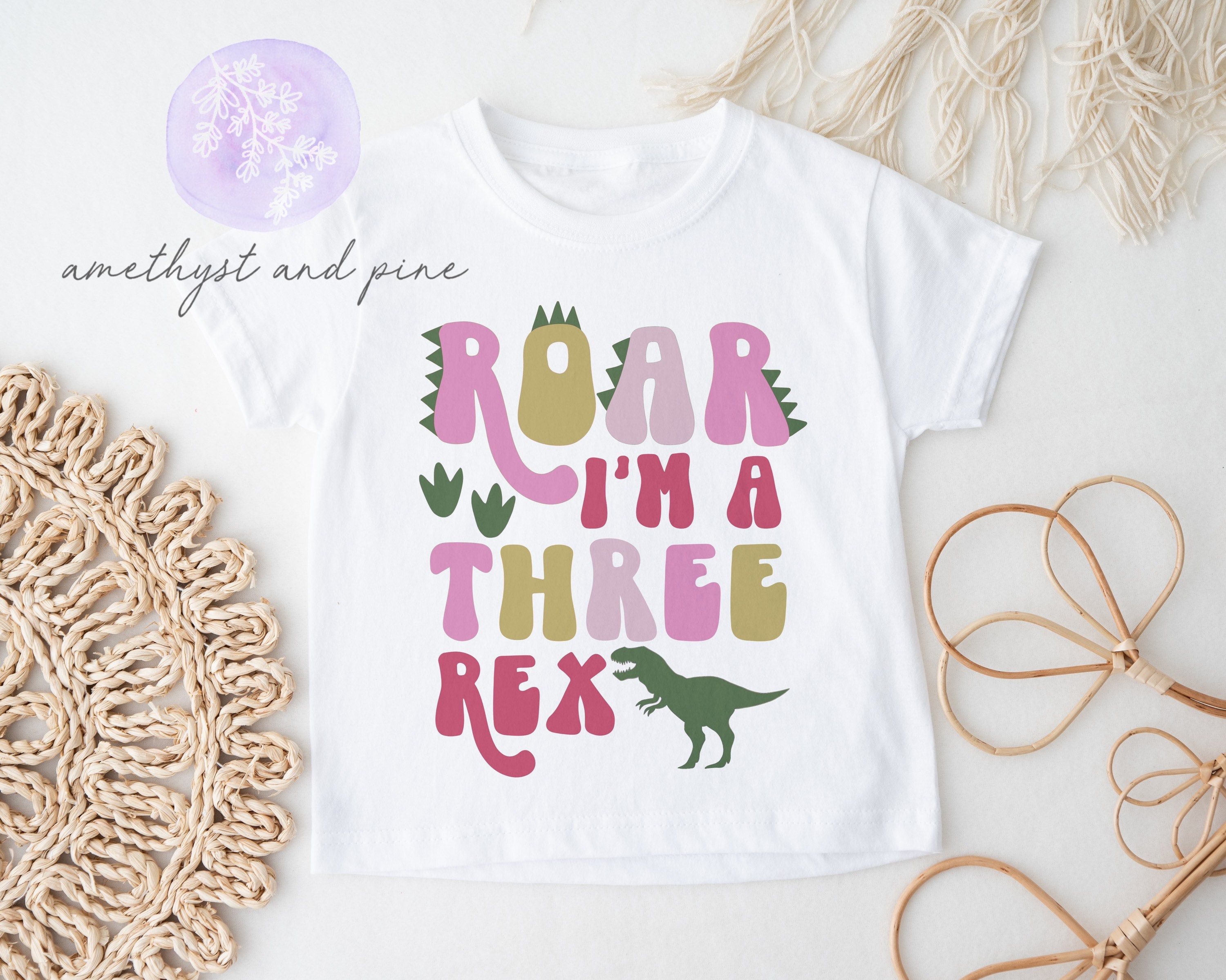 Three Rex Birthday Shirt, Dinosaur Birthday, T-rex, Roar Dino, Pink ...