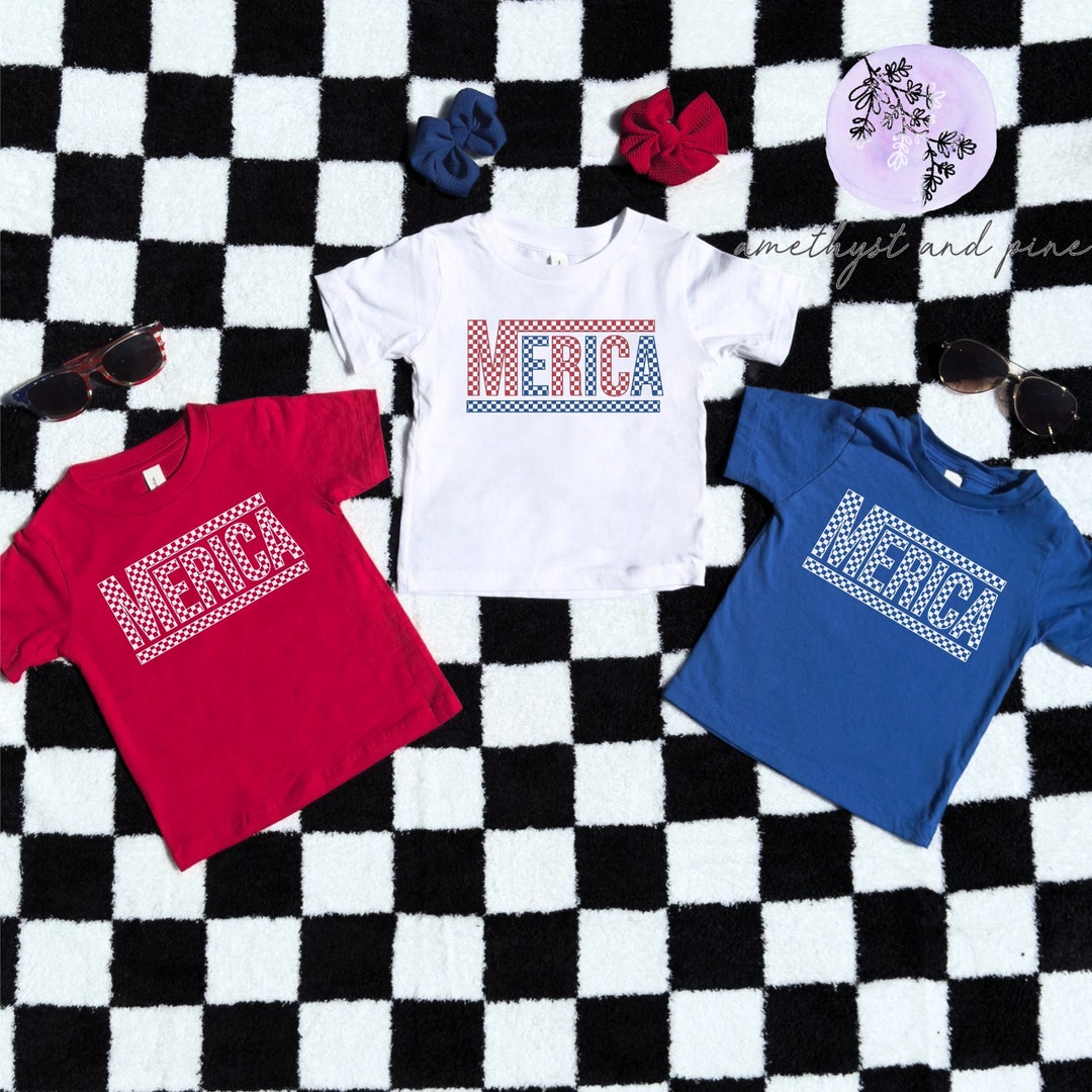 Merica Checkered Boy's 4th of July Shirt, Skater Grunge Style T-shirt, Patriotic Kids Outfit ...