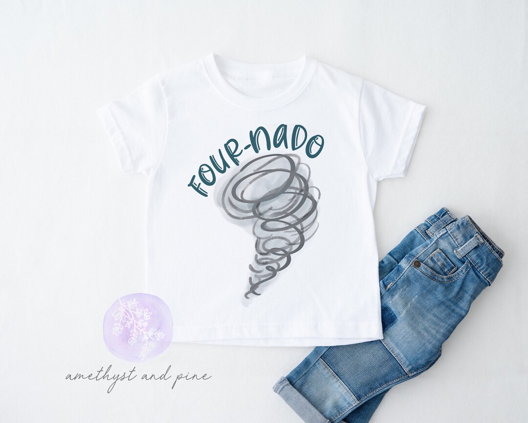 Four-nado Birthday Shirt for 4 Year Old, Tornado Theme Bday Party ...