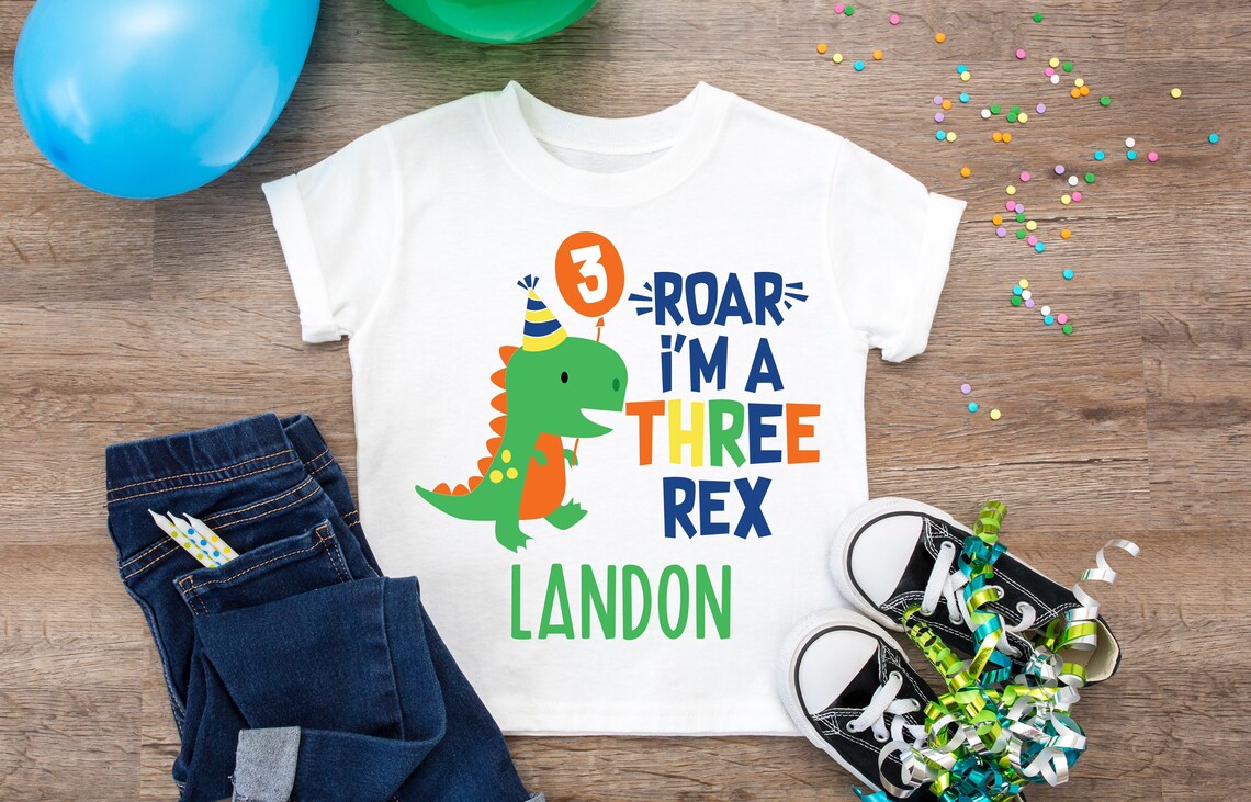 Personalized Three Rex Boys Birthday Shirt Dinosaur Birthday | Etsy