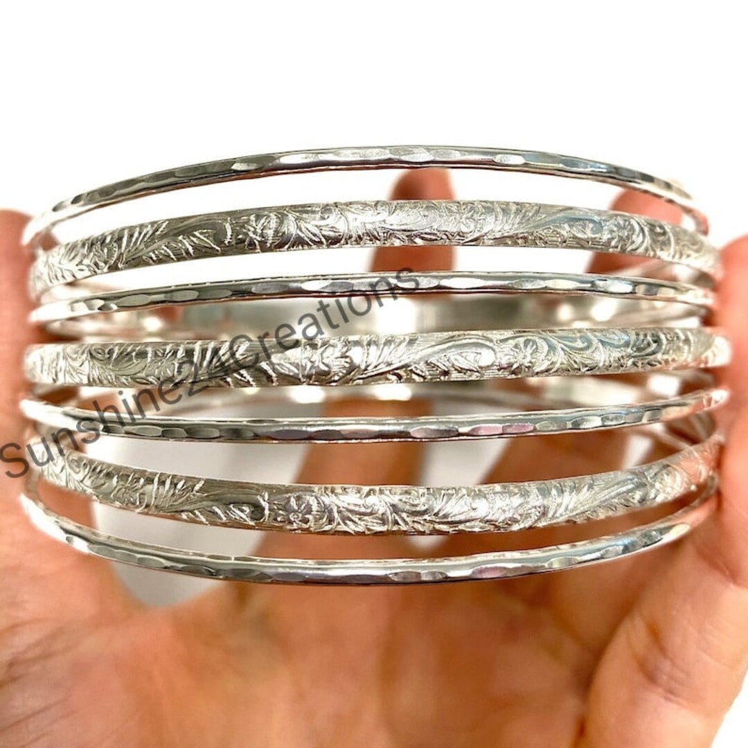 Mix Design Bangles Set, Set of 7 Bangles, Sterling Silver Bangle Set ...