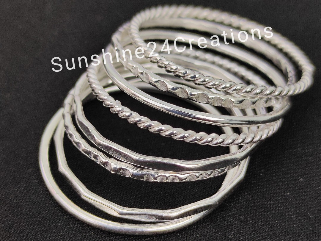 Mix Design Bangles Set, Set of 7 Bangles, Sterling Silver Bangle Set ...