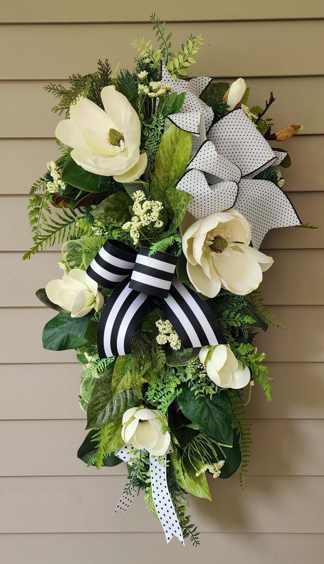 Traditional Magnolia Swag Wreath Every Day Black and White Ribbons - Etsy