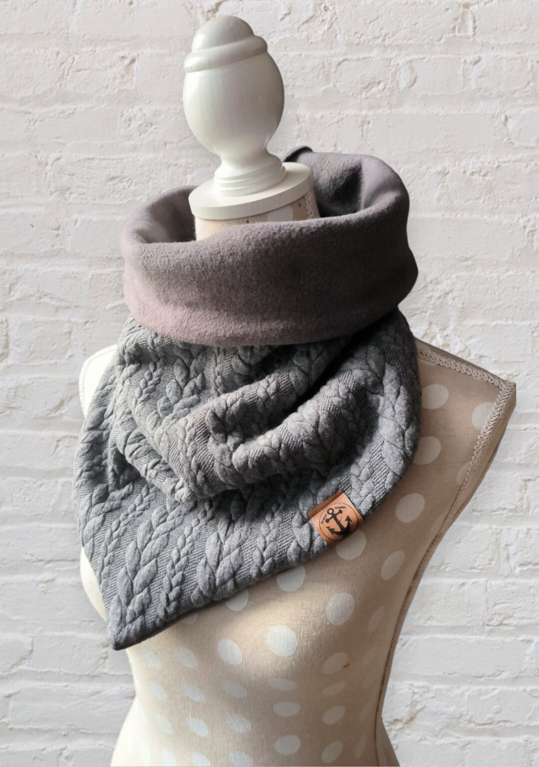 Slip Scarf Neck Sock Triangular Loop Cable Pattern Light Grey/grey - Etsy