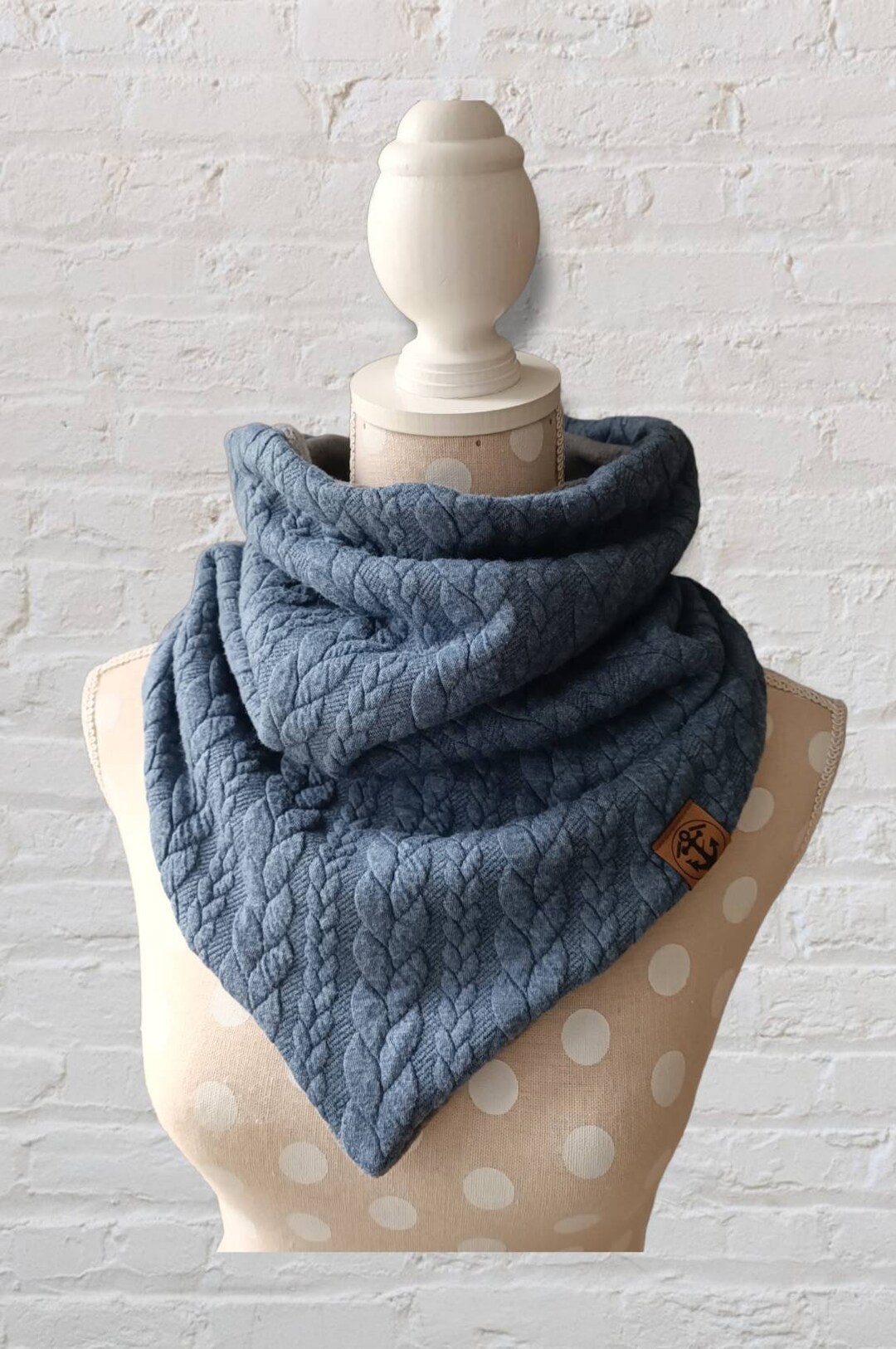 Ladies Slip Scarf Neck Sock in Denim Blue With Cable Pattern - Etsy