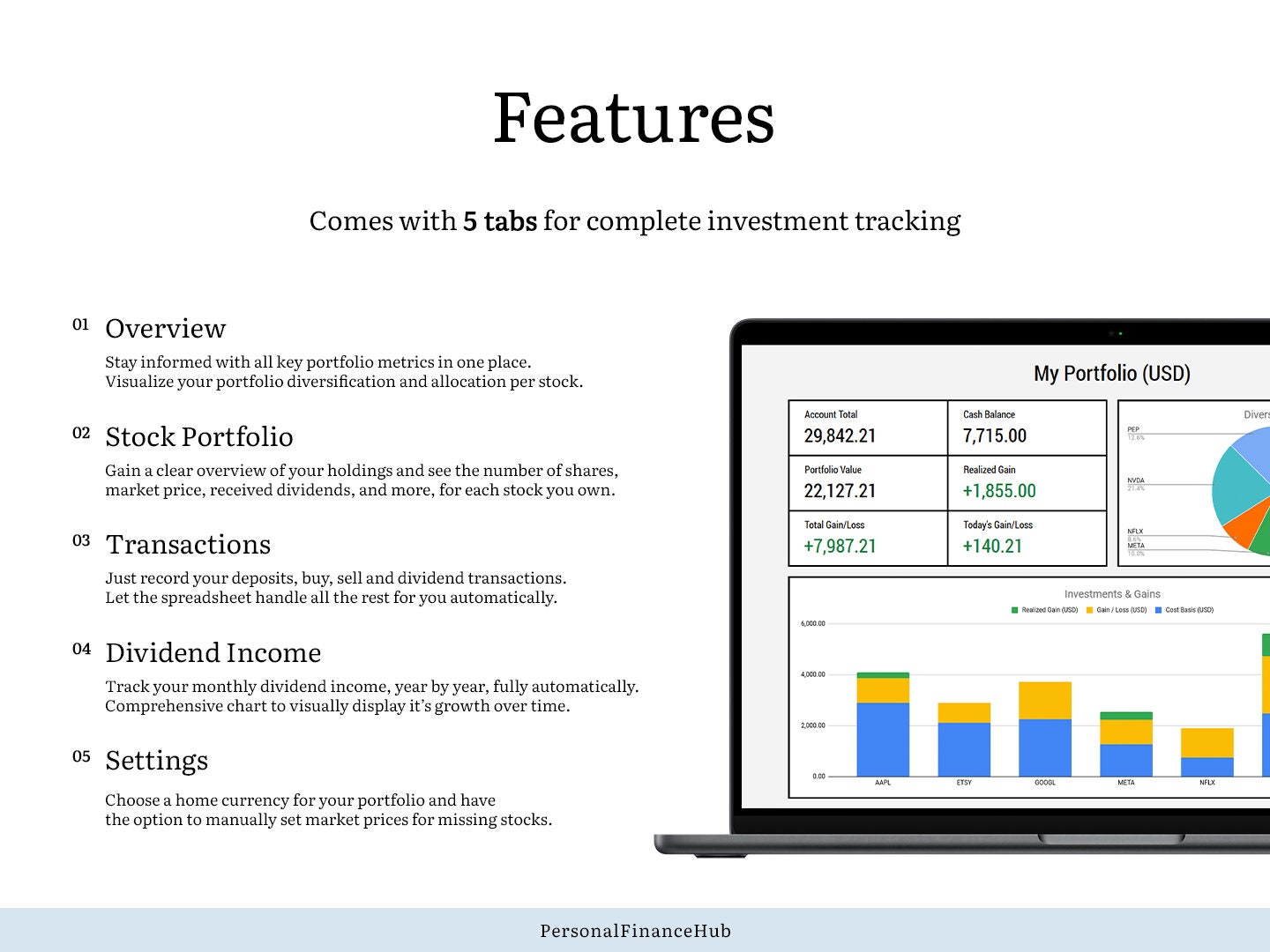 Stock Portfolio Investment Google Sheets Tracker Spreadsheet - Etsy