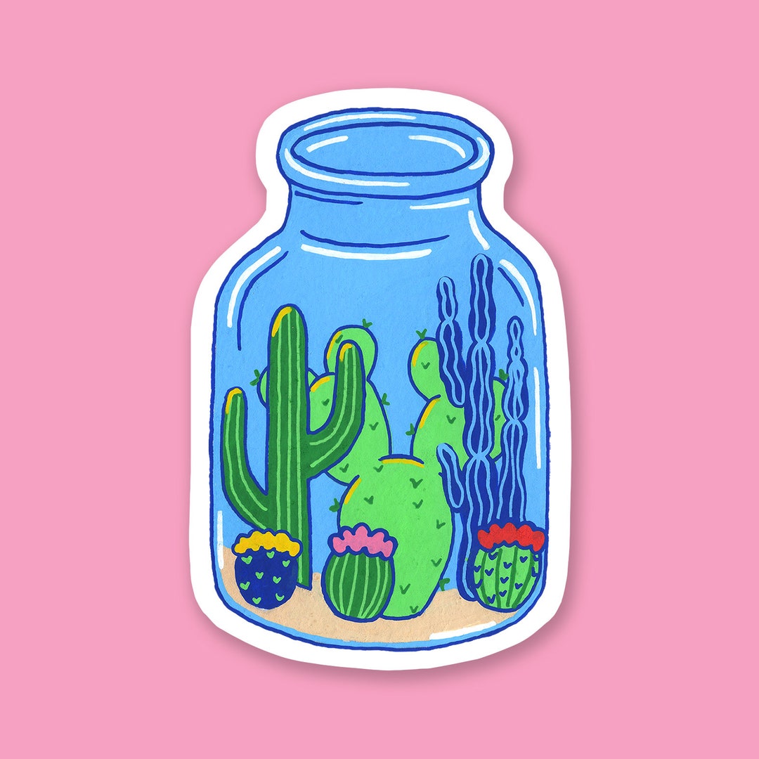 Terrarium Jar Sticker Cactus Sticker, Cute Plant Sticker, Succulents ...