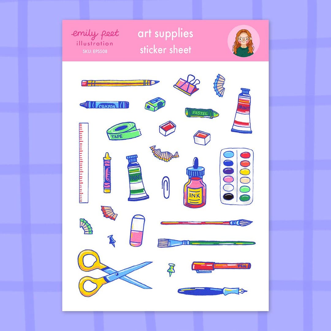 Art Supplies Sticker Sheet | Artist, Stationary Stickers, Crafting ...