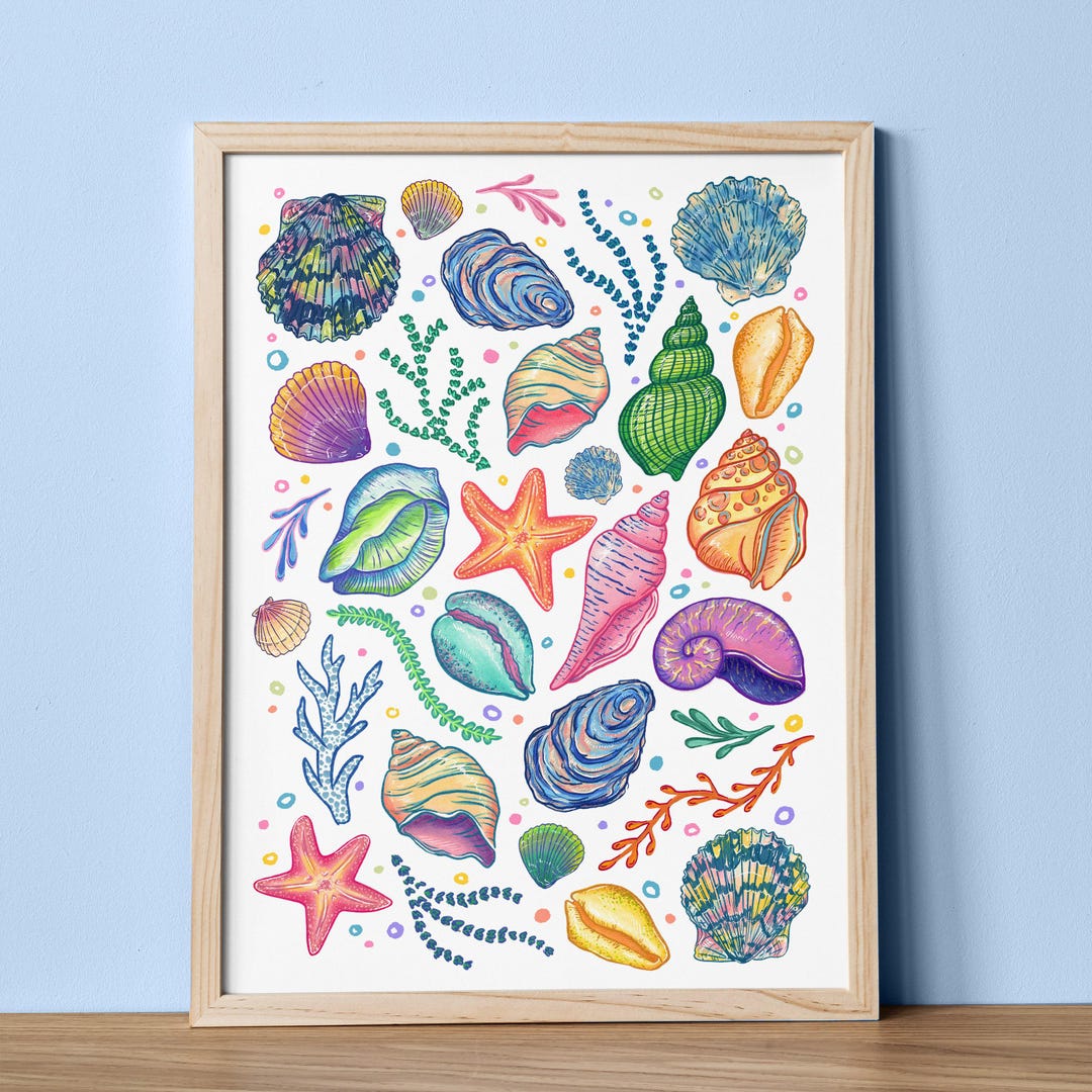 Sea Shell Wall Art | Seashell Art, Shells, Painting, Beach Art Print ...
