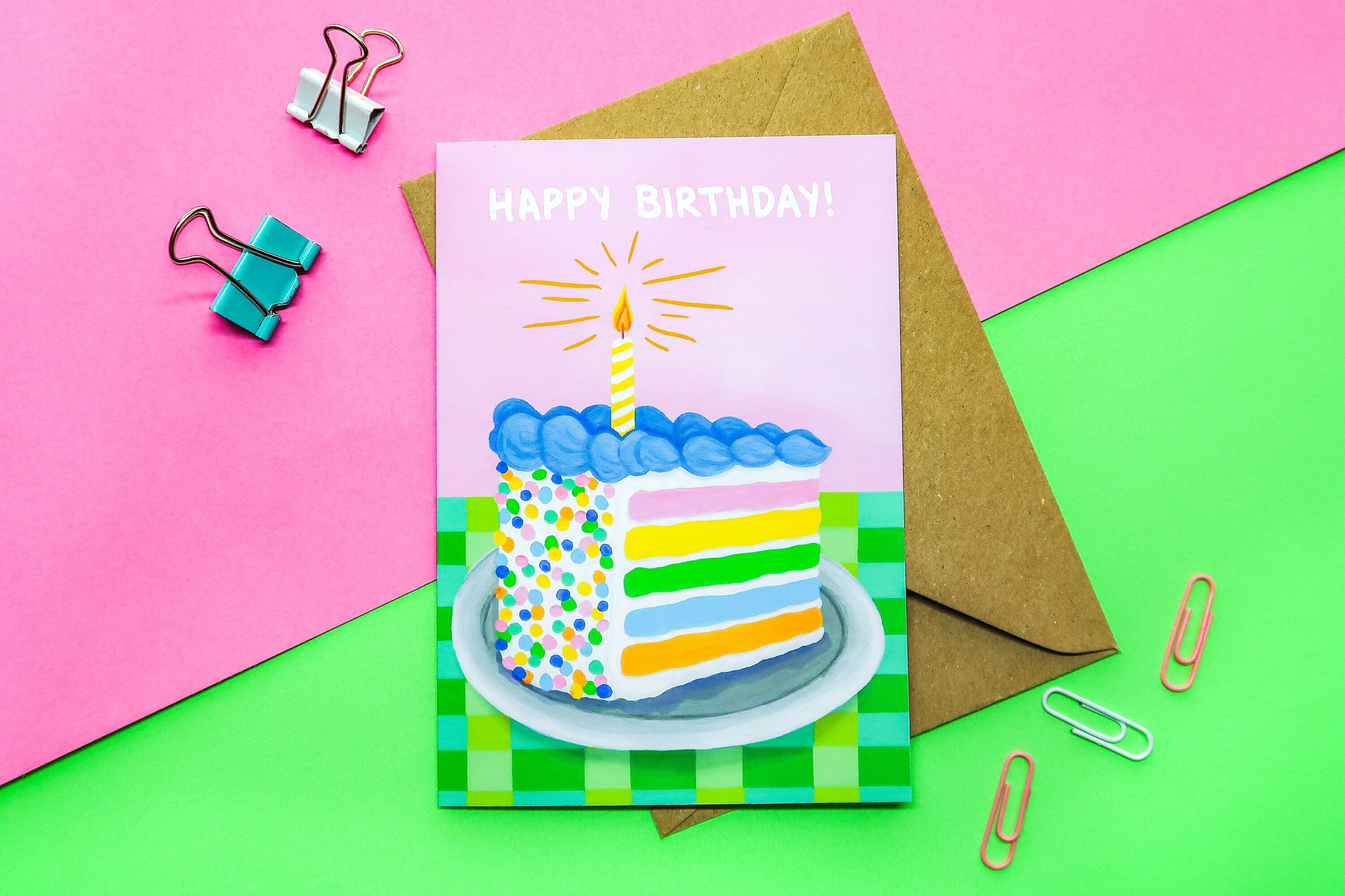 A6 Happy Birthday Card Happy Birthday Cake Card, Rainbow Cake, Birthday ...