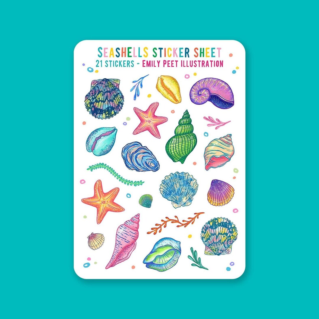 Seashell Sticker Sheet | Seashell Art, Shells, Ocean Beach Stickers ...