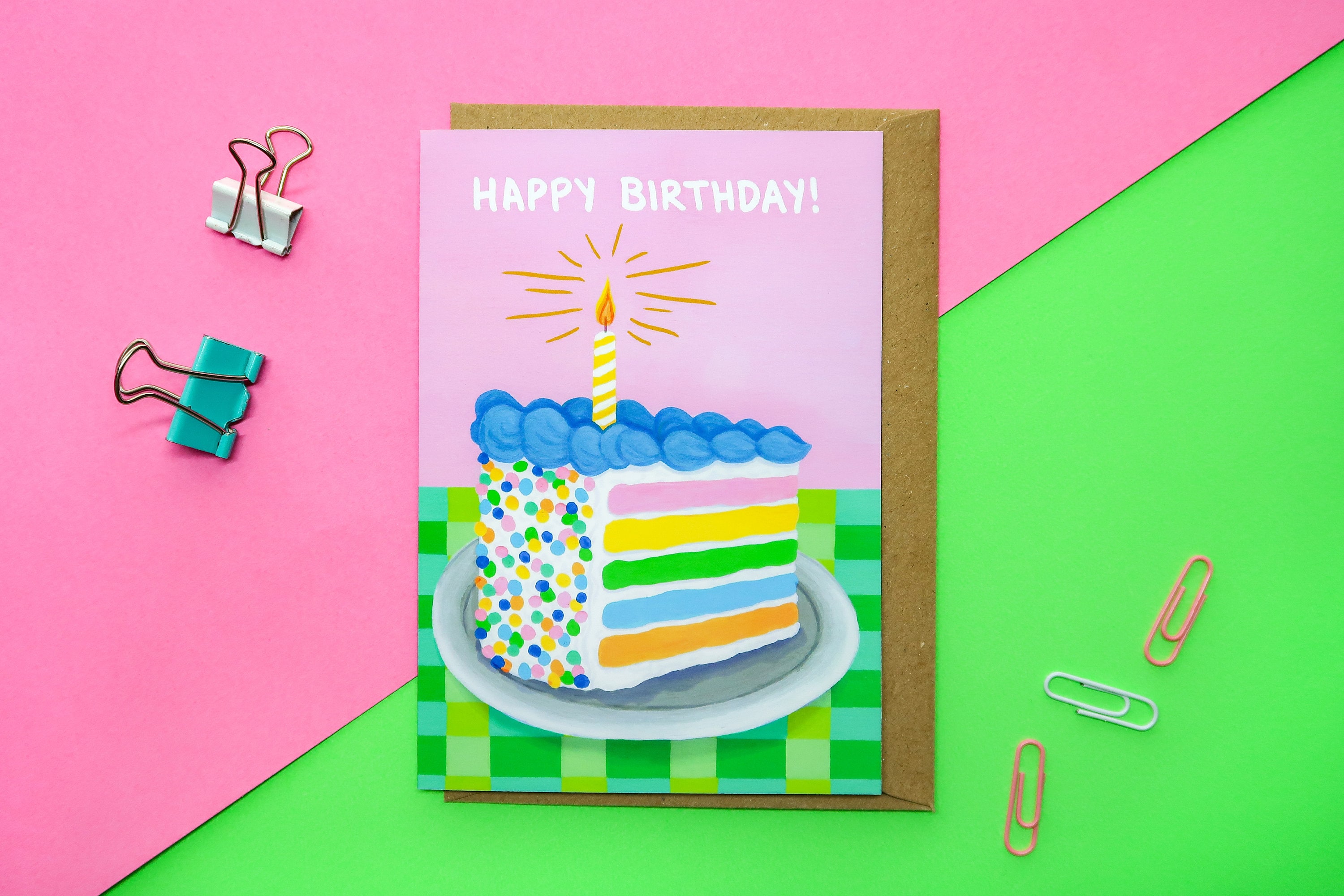 A6 Happy Birthday Card Happy Birthday Cake Card, Rainbow Cake, Birthday ...