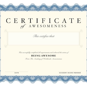 Editable, Printable, Certificates, Certificate of Awesomeness, Instant ...