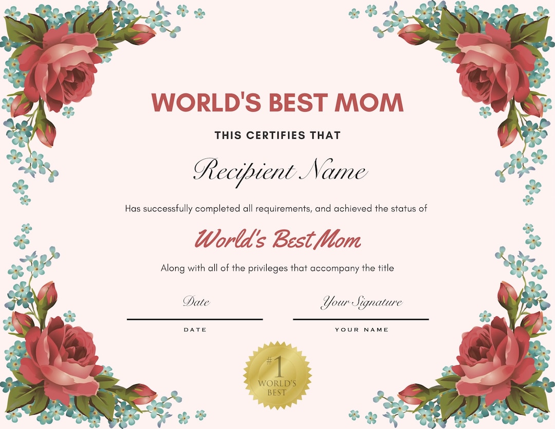 Mother's Day, Mom Birthday, Printable, Mother Certificate, Editable ...