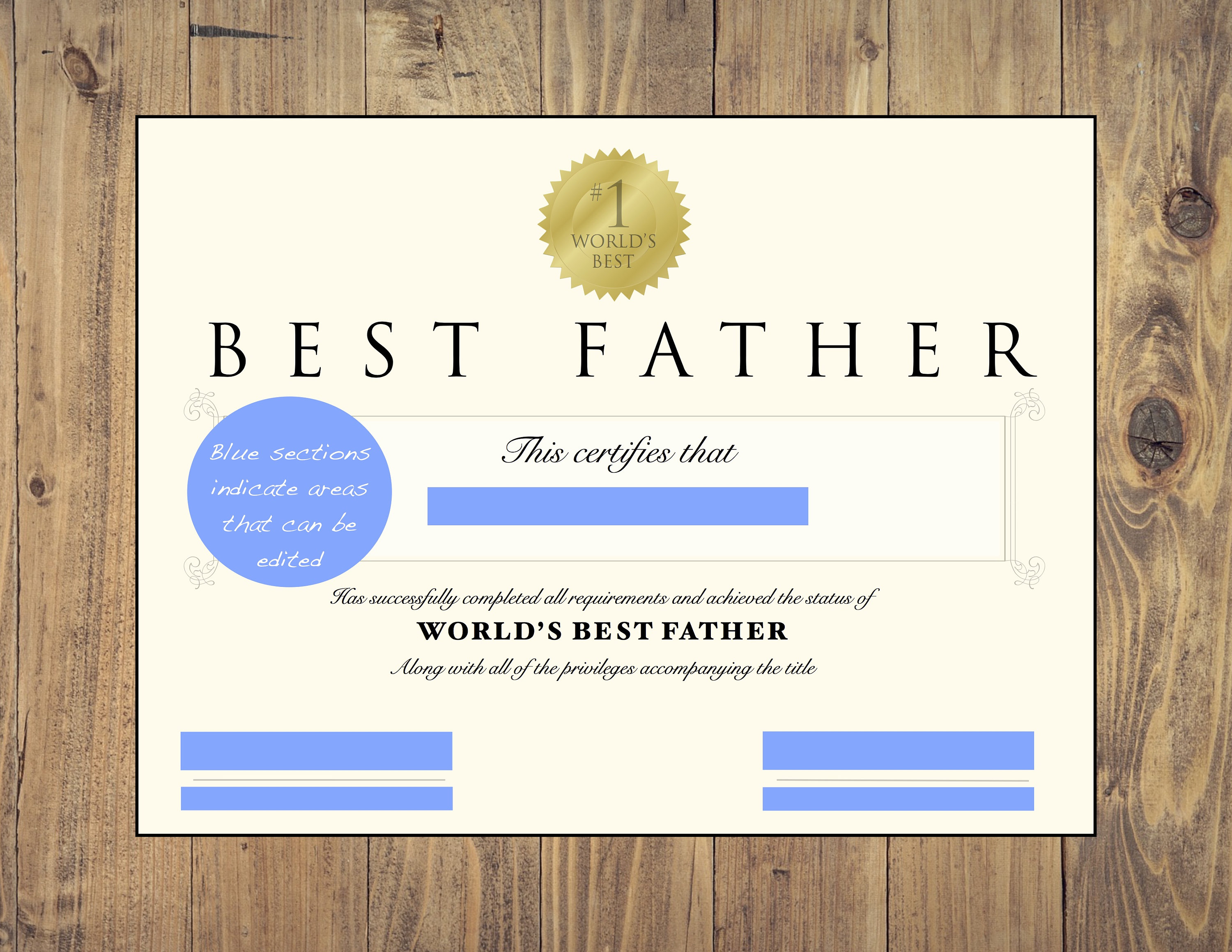 Father's Day, Father's Birthday, Certificate, Printable, Editable ...