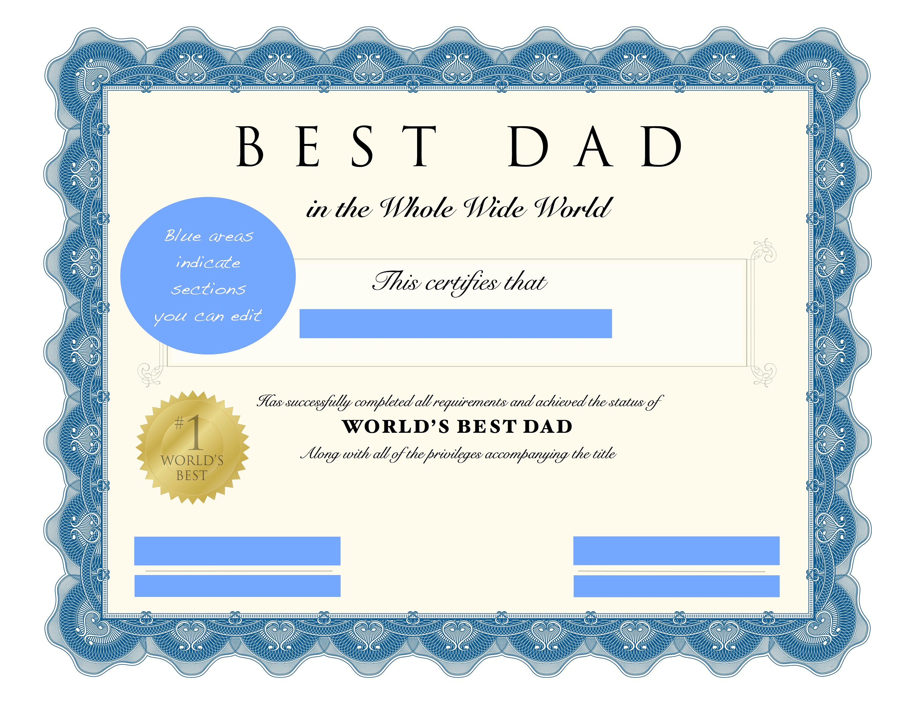 Father's Day, Dad Birthday, Printable, Father Certificate, Dad ...