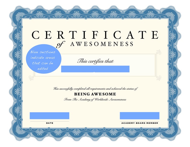 Editable, Printable, Certificates, Certificate of Awesomeness, Instant ...