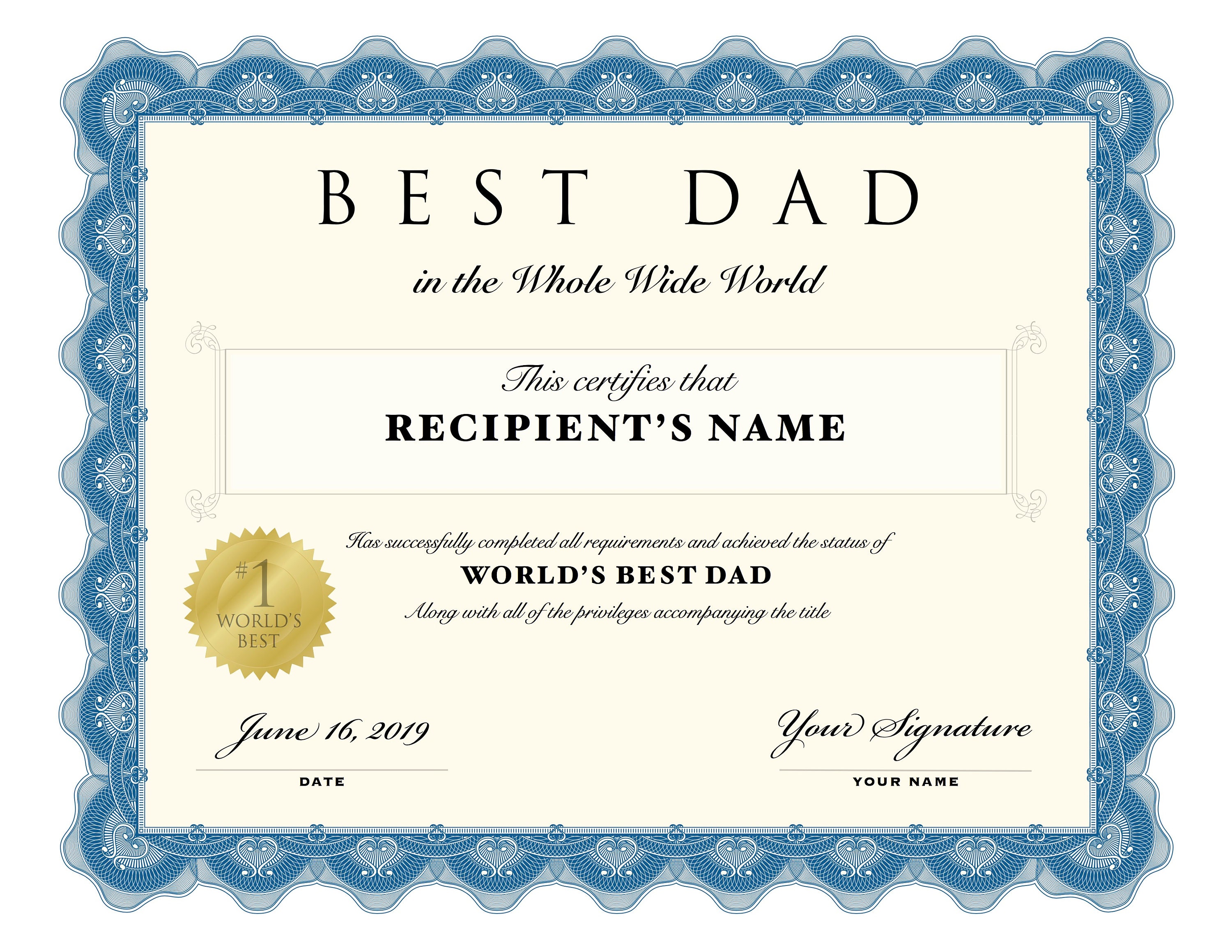 Father's Day, Dad Birthday, Printable, Father Certificate, Dad ...