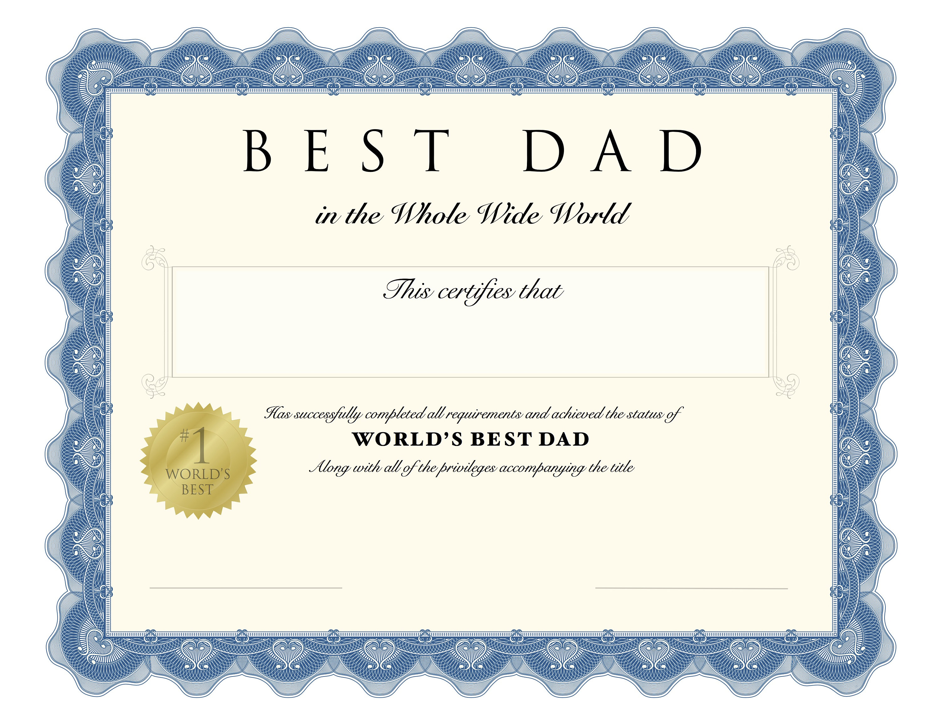 Father's Day, Dad Birthday, Printable, Father Certificate, Dad ...