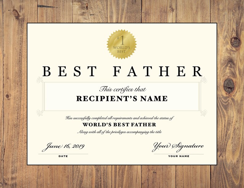Father's Day, Father's Birthday, Certificate, Printable, Editable ...