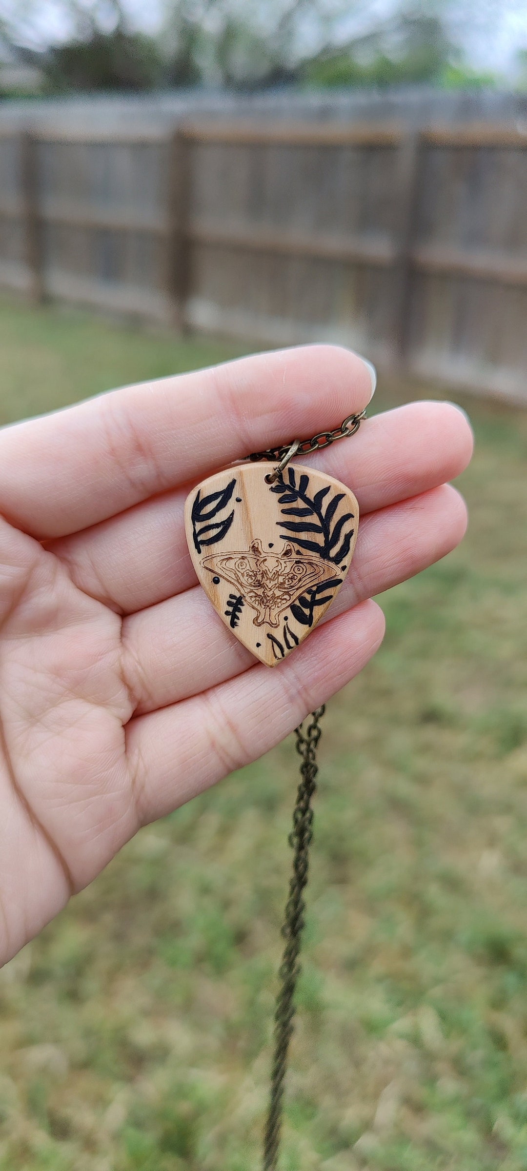 Tribute to Ellie Moth Guitar Pick Wood Engraved Necklace Inspired in ...