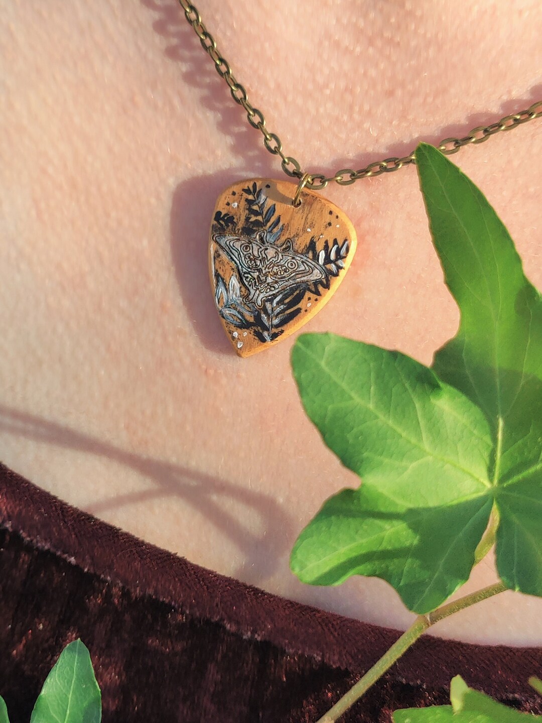 Moth Guitar Pick Tribute to TLOU Wood Engraved Necklace Inspired in ...