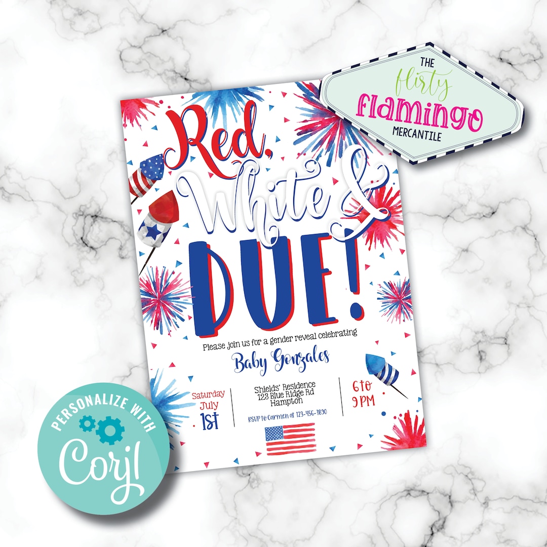 4th of July Gender Reveal Invitation, Fourth of July Gender Reveal, Red ...